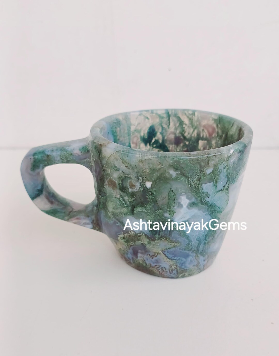 Hand Carved Moss Agate Cup: Gemstone Tea/coffee Mug - Etsy