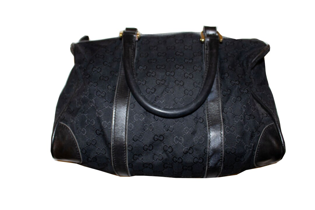 Vintage Gucci Black Fabric Barrel Bag - Etsy