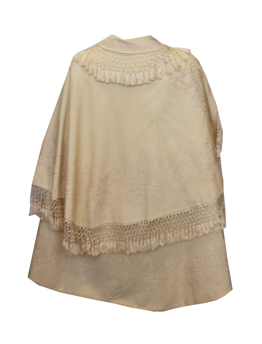 Vintage White Wool Cape With Embroidery and Fringing - Etsy