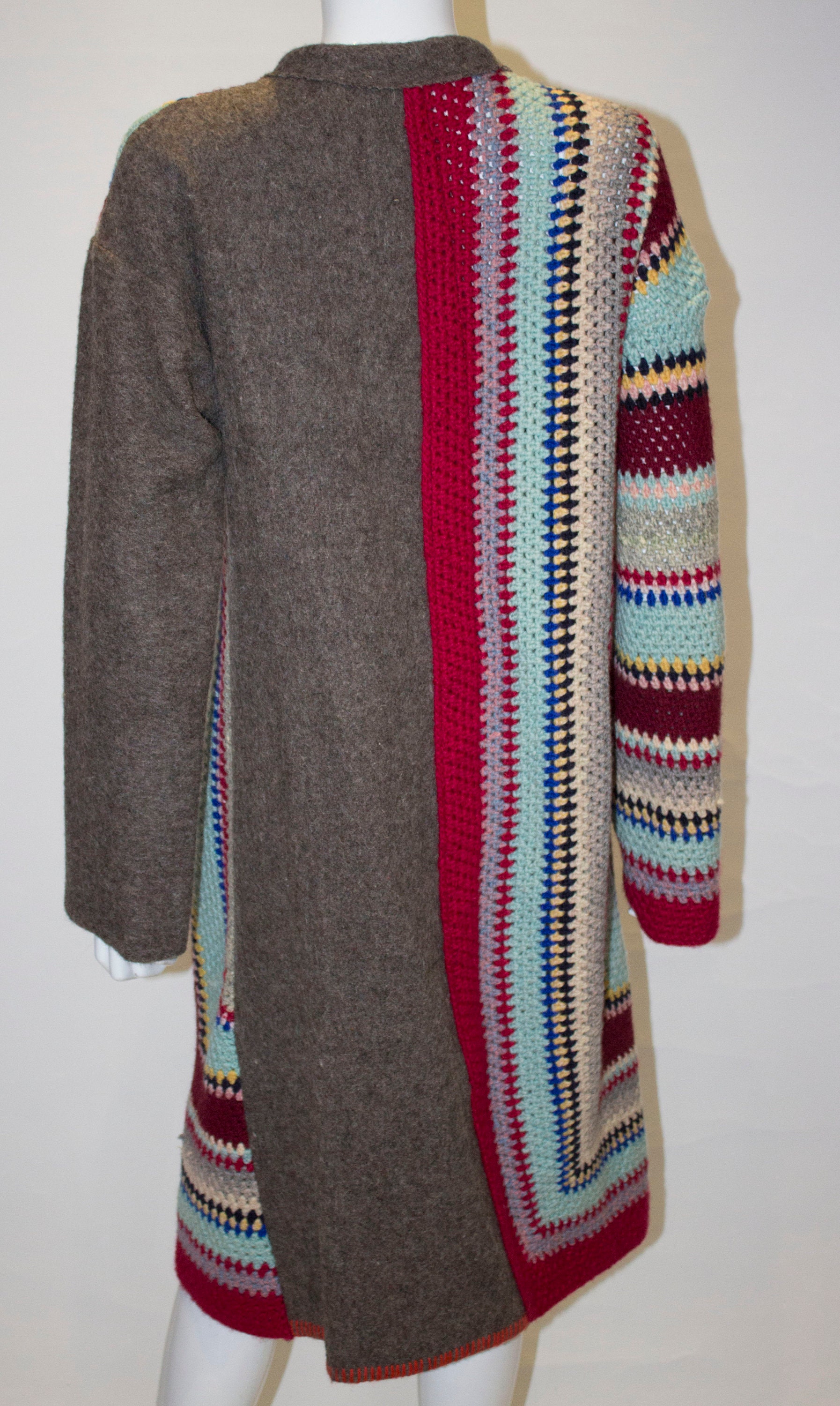 A Vintage 1990s Colourful Crochet and Grey Wool Long Jacket - Etsy