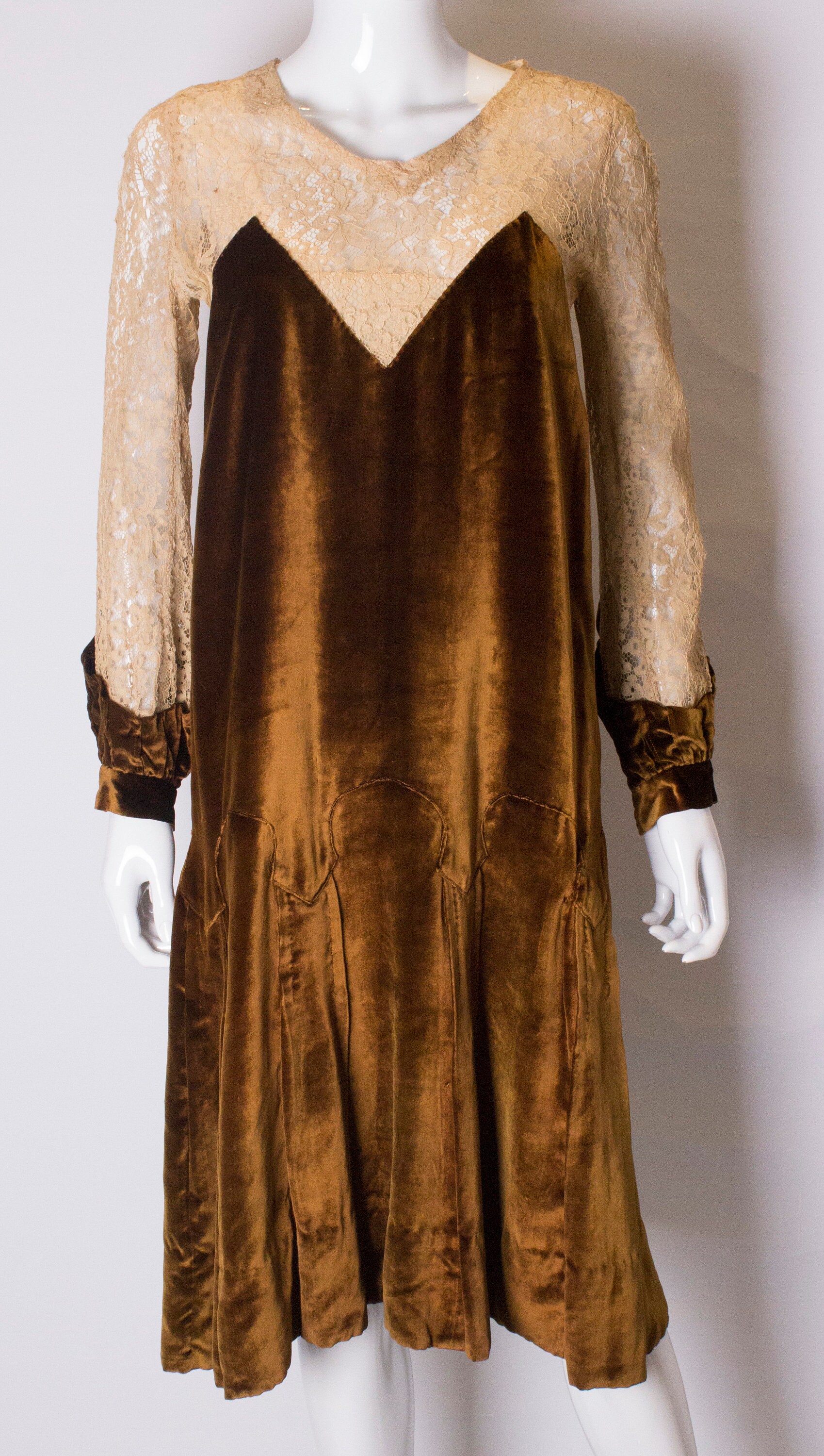 A Vintage 1920s Silk Velvet Urnt Orange and Lace Dress - Etsy