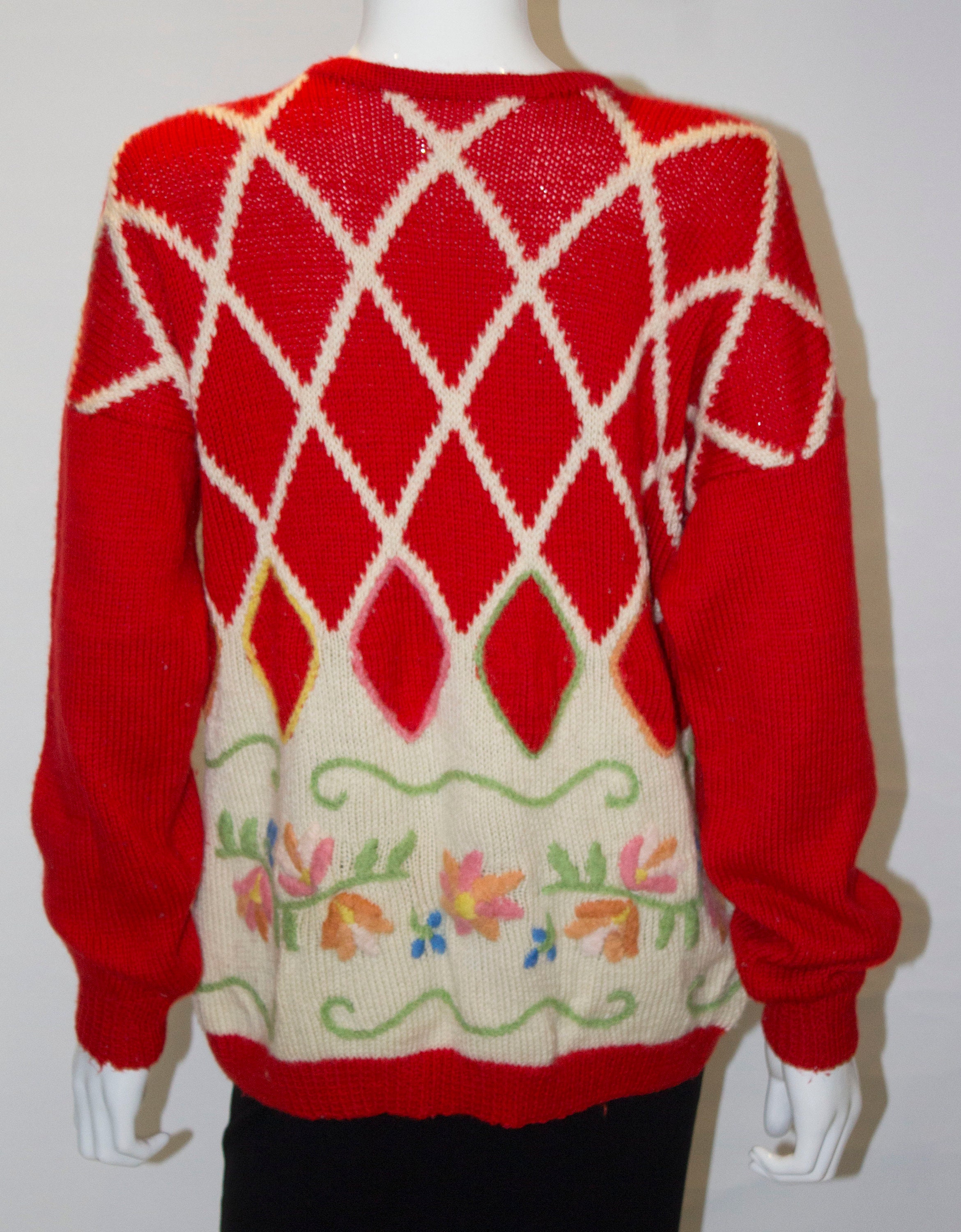 A Vintage 1950s Handmade Jumper Withred Stripe and Floral | Etsy