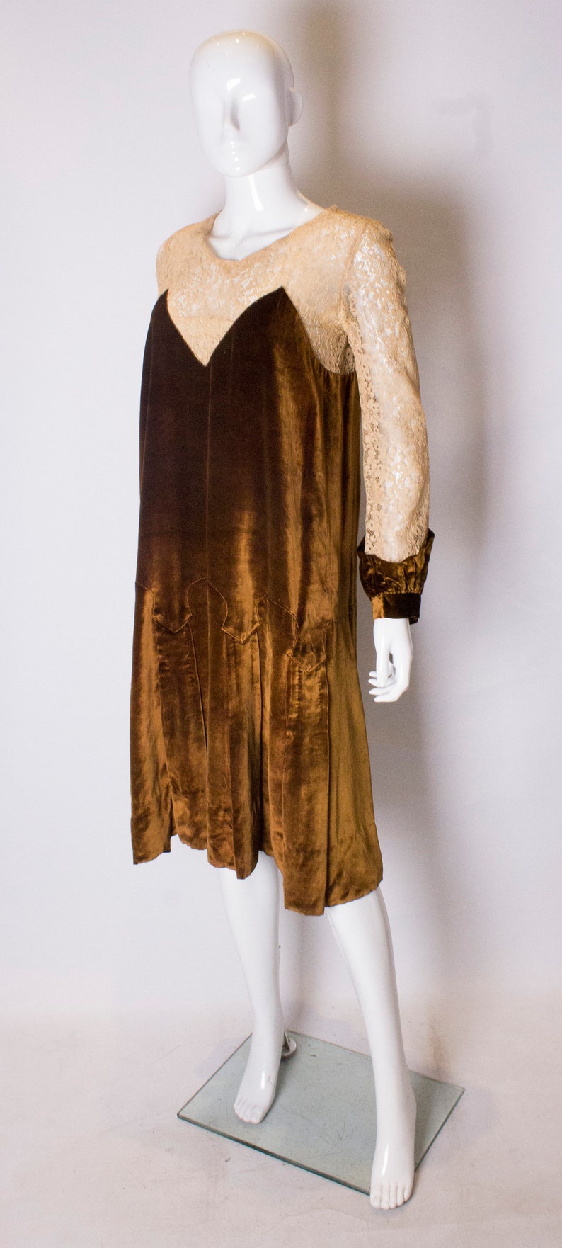 A Vintage 1920s Silk Velvet Urnt Orange and Lace Dress - Etsy