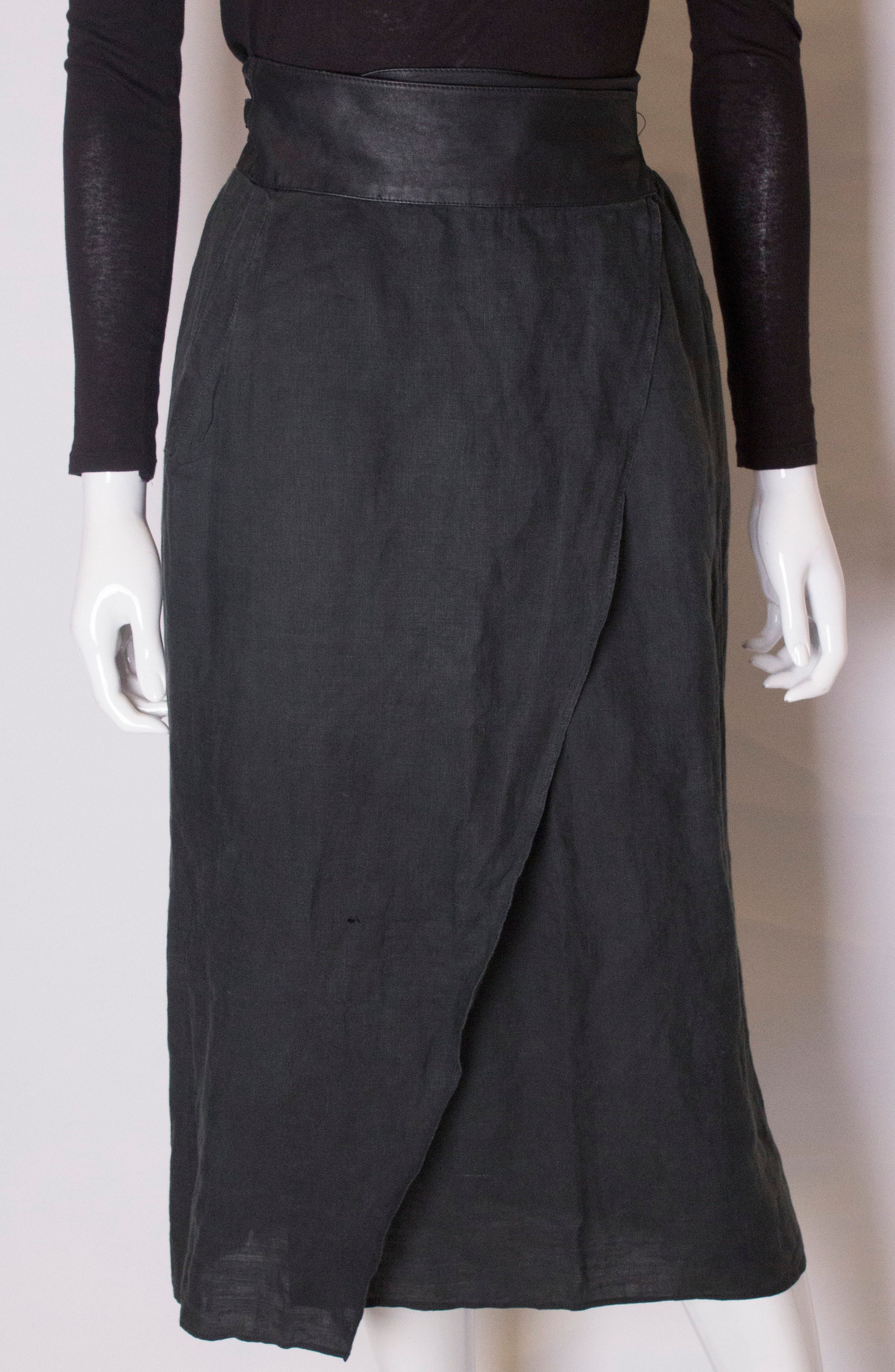 A Vintage 1970s Versace Linen and Leather Wrap Around Skirt - Etsy