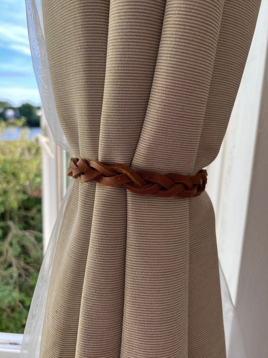 British Handmade Leather Minimalist Braided Curtain Tie Back With Clasp ...