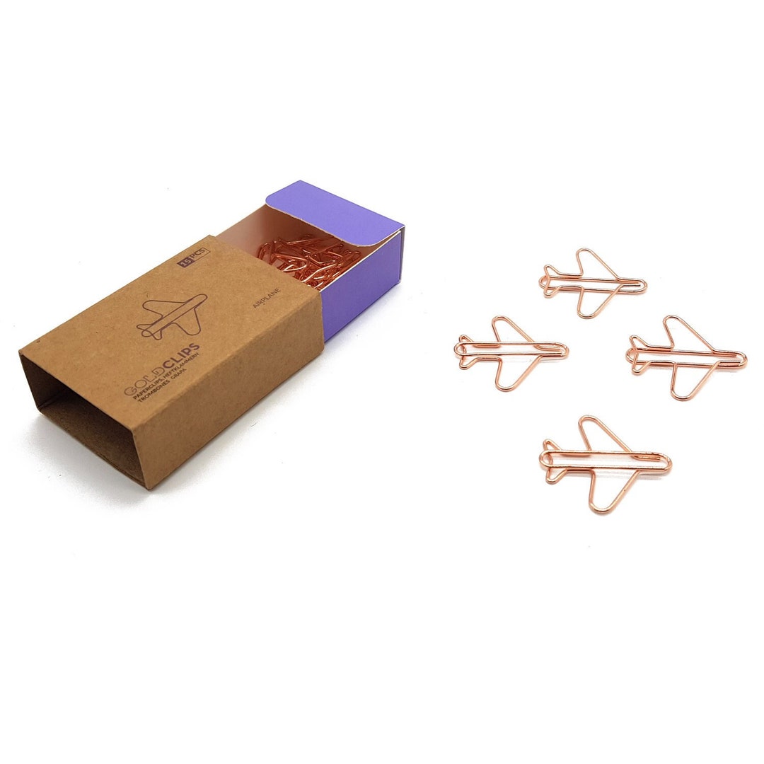 GOLDCLIP Paper Clip Airplane Motif Rose Gold 15 Paper Clips in Special ...