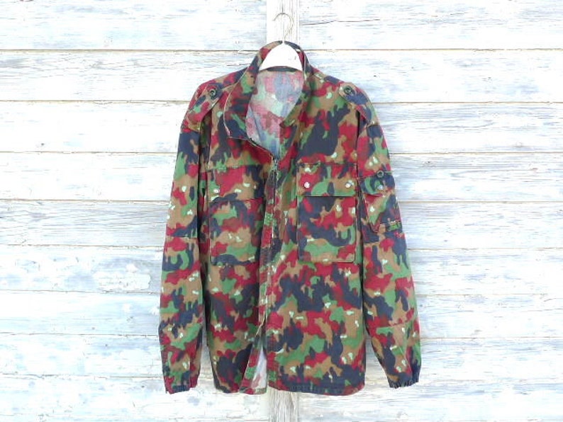Vintage Swiss Army Jacket Camouflage Shirt Tarnjacke Schweizer Armee ...