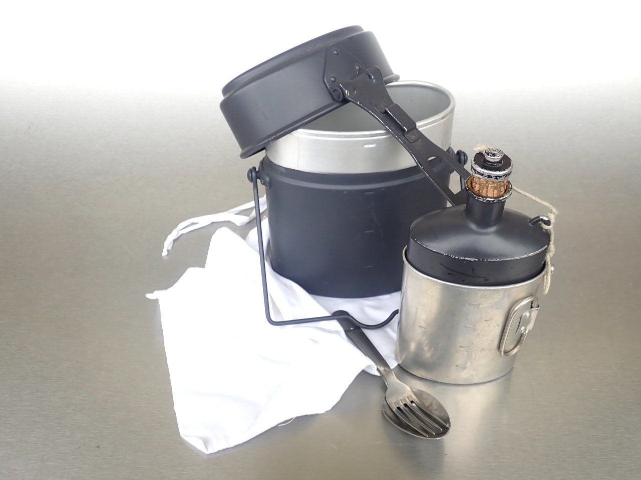 Vintage Swiss Army Mess Kit Alloy Camping Hiking Biker Horseman Cowboy ...