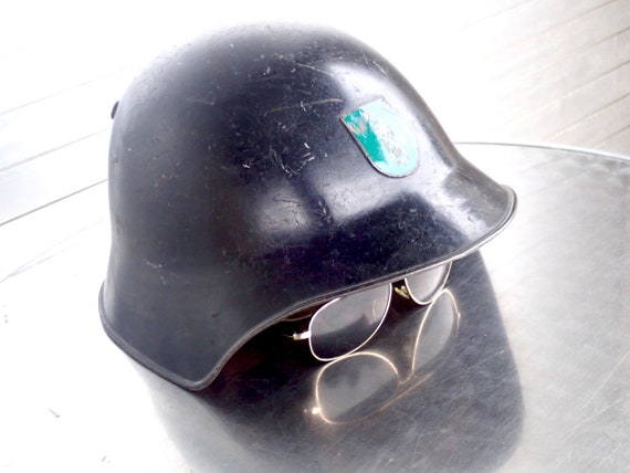 Vintage Swiss Army Helmet Firefighter Biker Helmet Me… - Gem