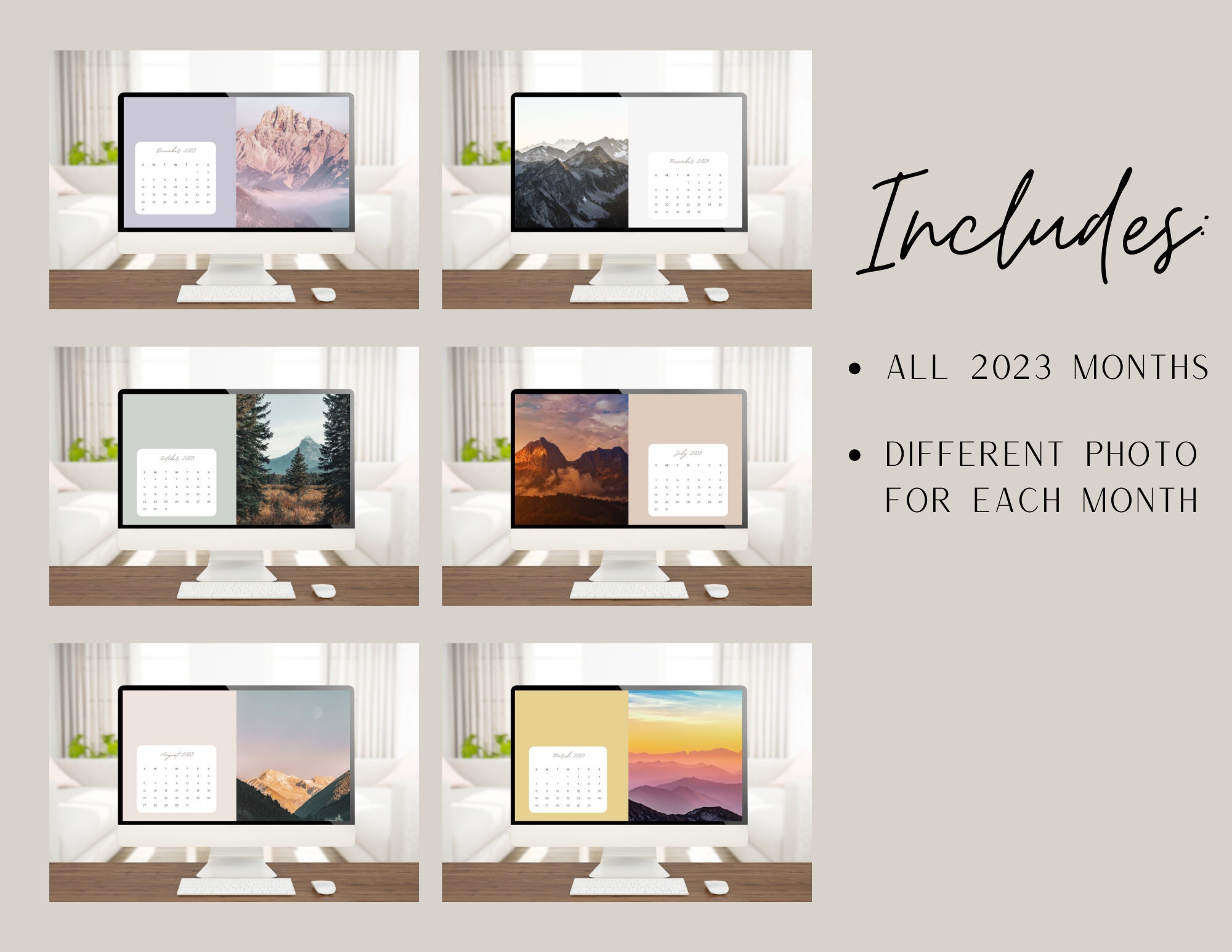 Desktop Computer Background - Calendar Mountain Views - Etsy