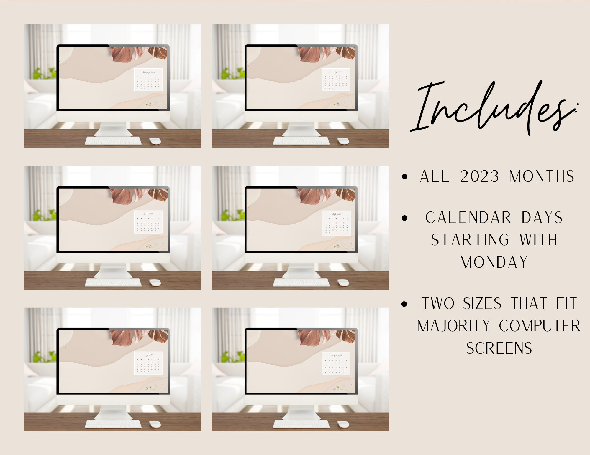 Neutral Desktop Calendar Wallpaper - Etsy