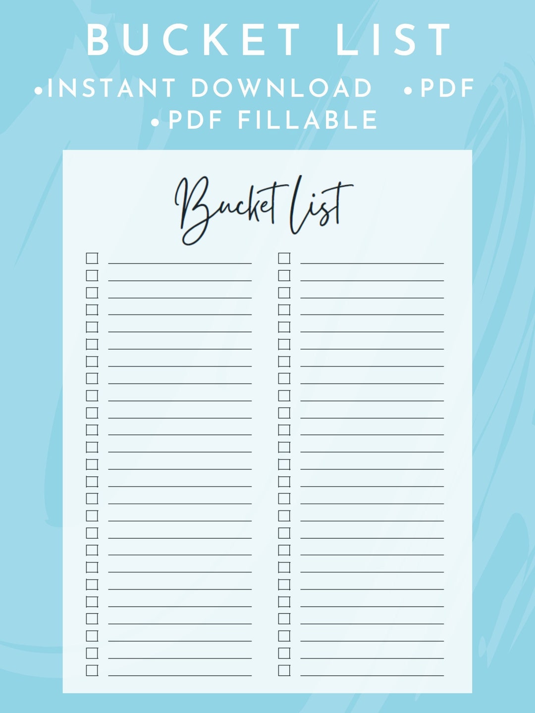 Bucket List Printable | Bucket Checklist | Fillable - Etsy