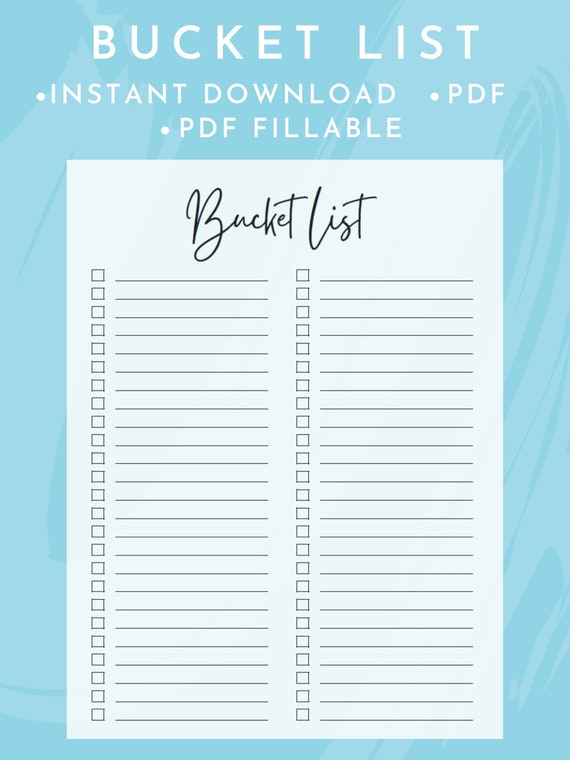 Bucket List Printable Bucket Checklist Fillable | Etsy