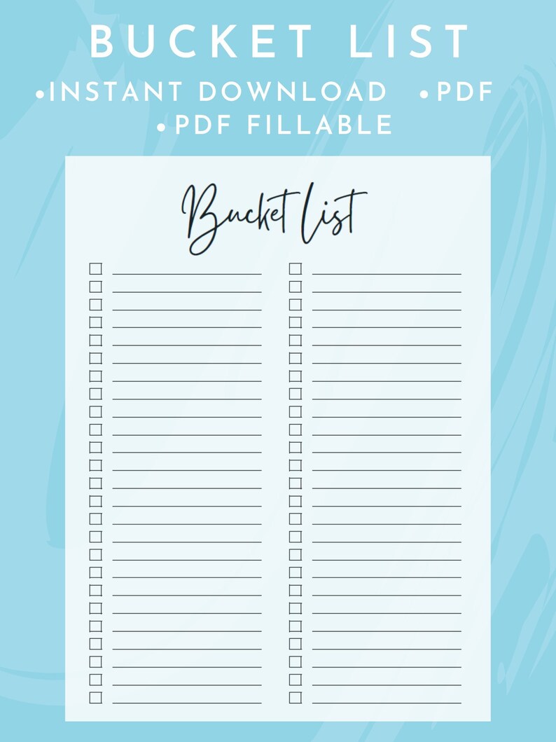 Bucket List Printable | Bucket Checklist | Fillable - Etsy