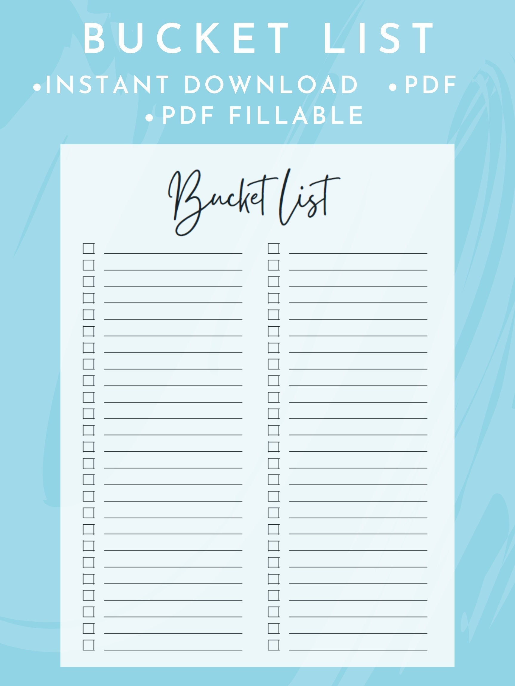 Bucket List Printable | Bucket Checklist | Fillable - Etsy