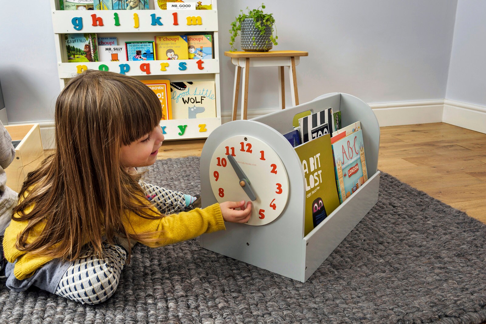Children’s Book Box in Grey Wood by Tidy Books. Portable Book Storage ...