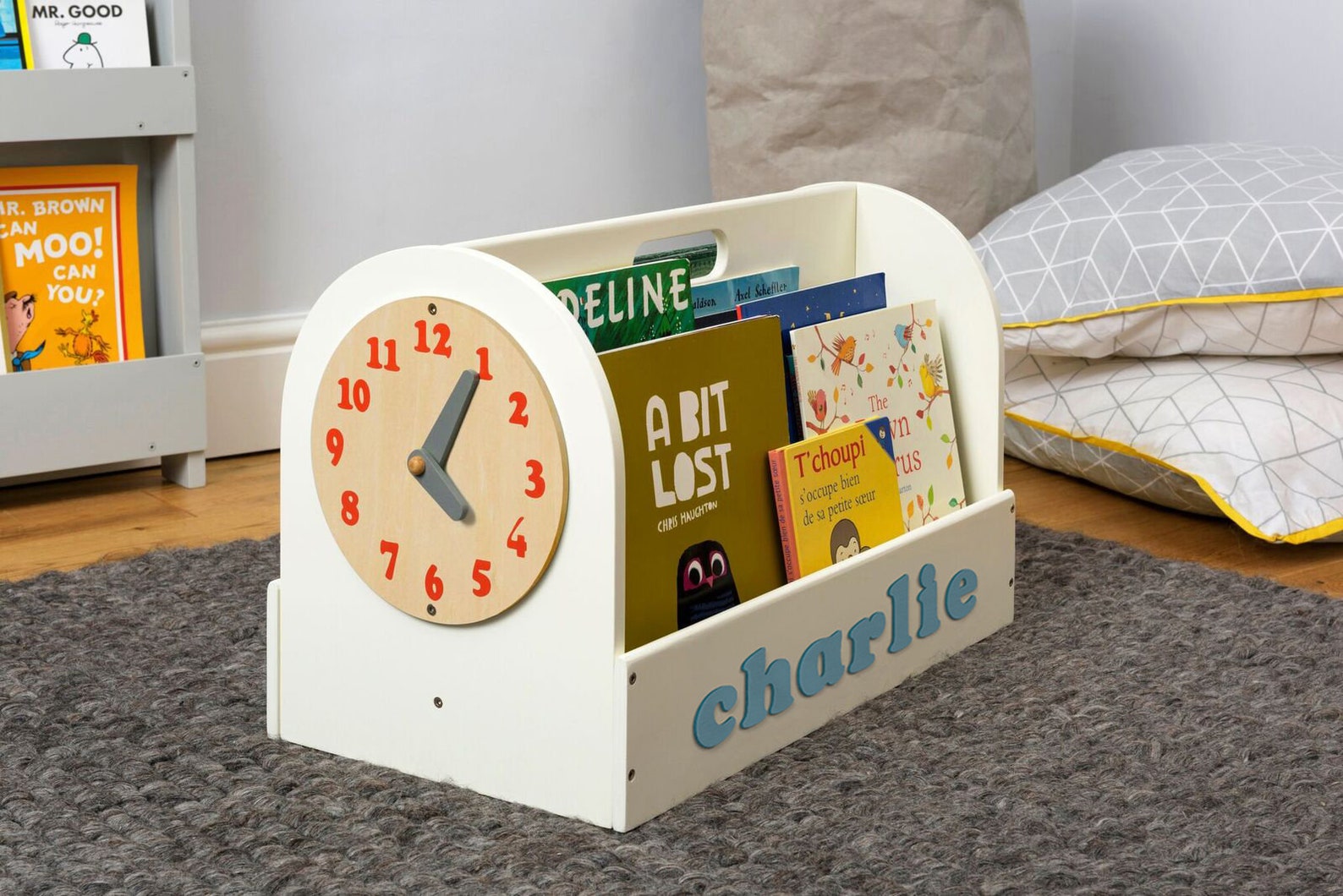 Personalised Kids Book Storage Box in Ivory Wood | Portable Book ...