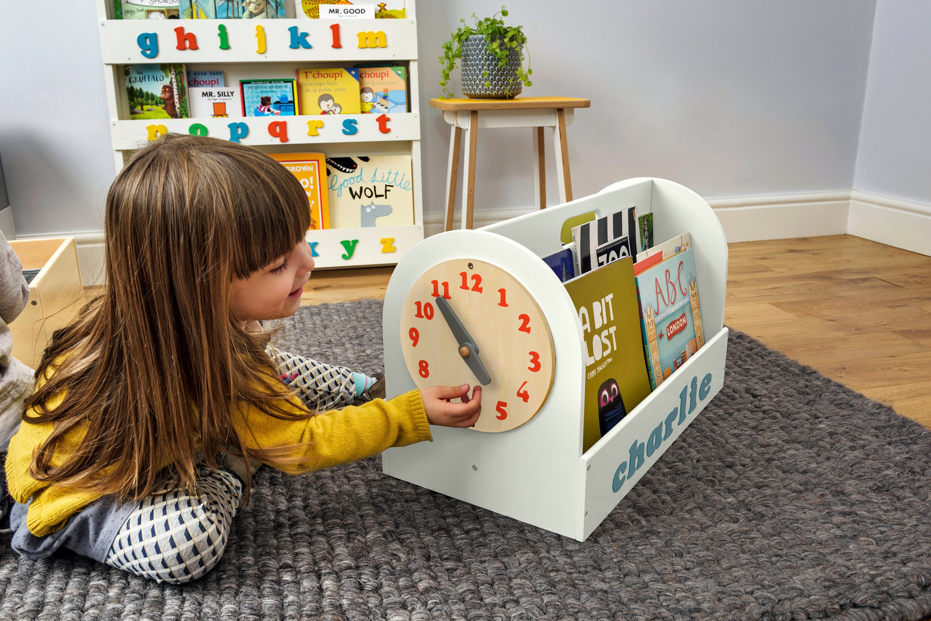 Personalised Kids Book Storage Box in Ivory Wood | Portable Book ...