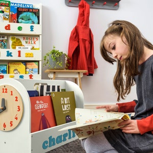 Personalised Kids Book Storage Box in Ivory Wood | Portable Book ...