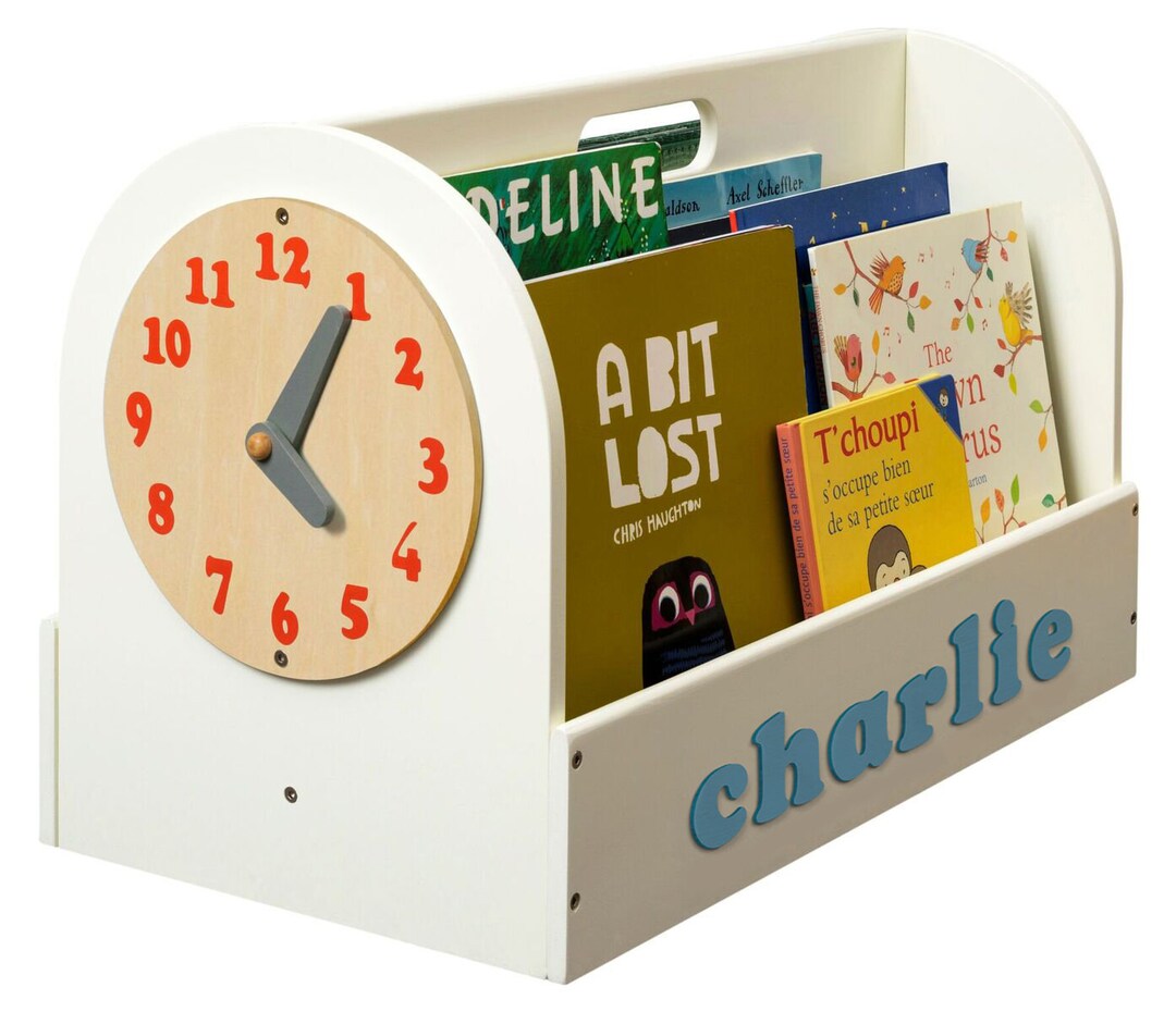Personalised Kids Book Storage Box in Ivory Wood | Portable Book ...