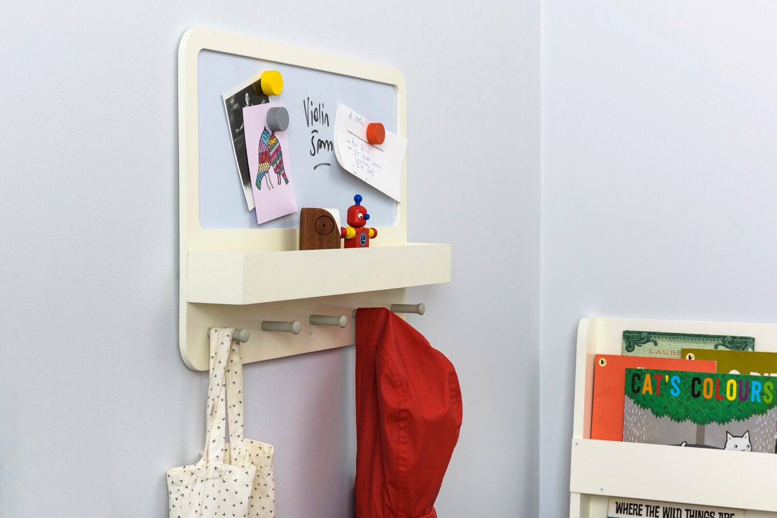 Children's Notice Board With Shelf, Hooks and Magnetic White Board ...