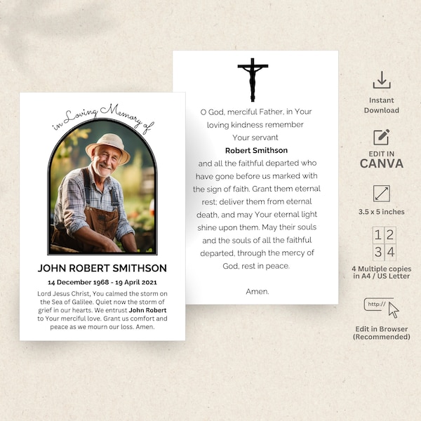 Funeral Prayer Card Template Catholic - Etsy