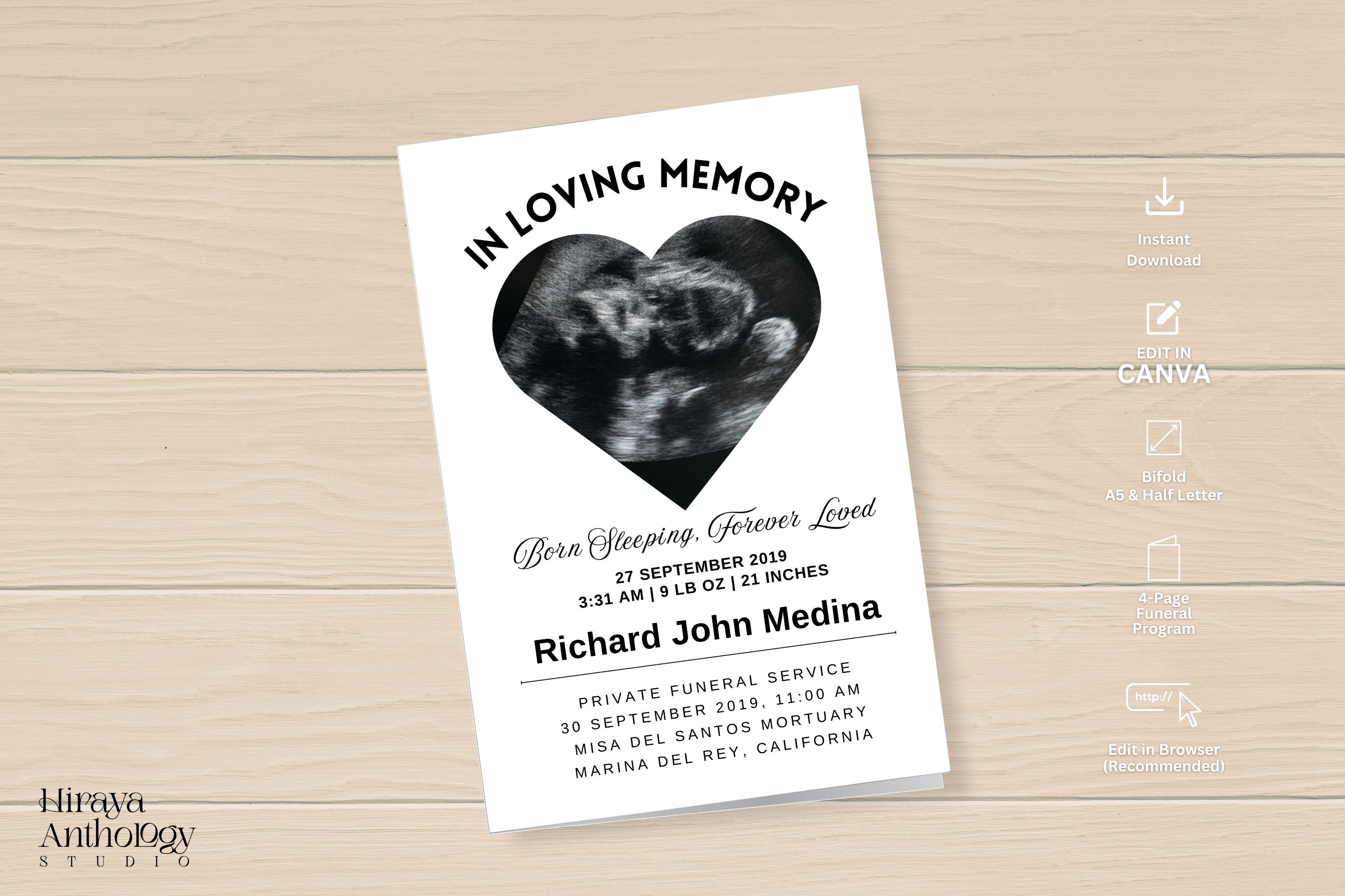 Still Born Baby Funeral Program, Memorial Service, Children Kid's ...