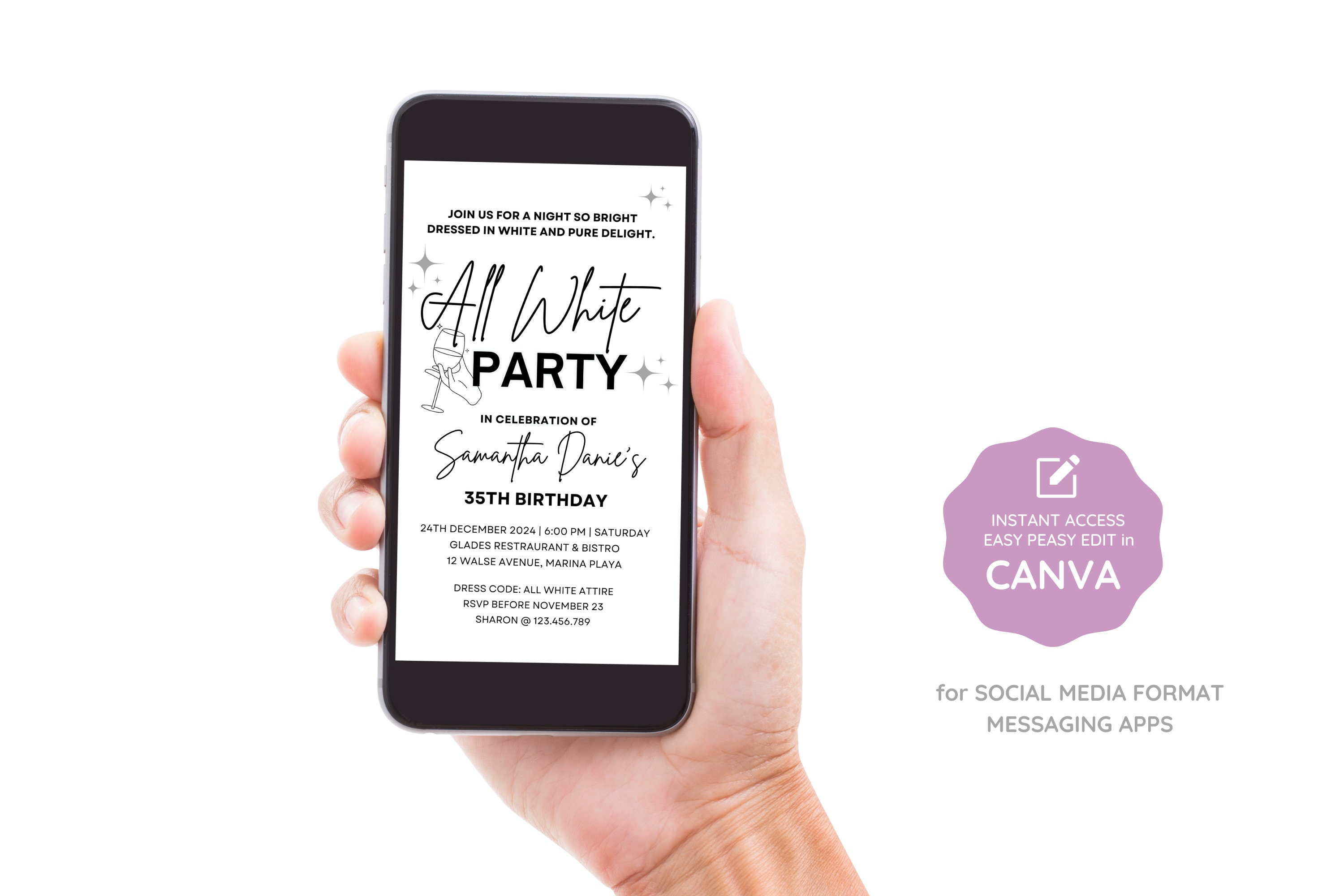 ALL WHITE PARTY Invitation, Elegant Stylish White Affair Birthday ...
