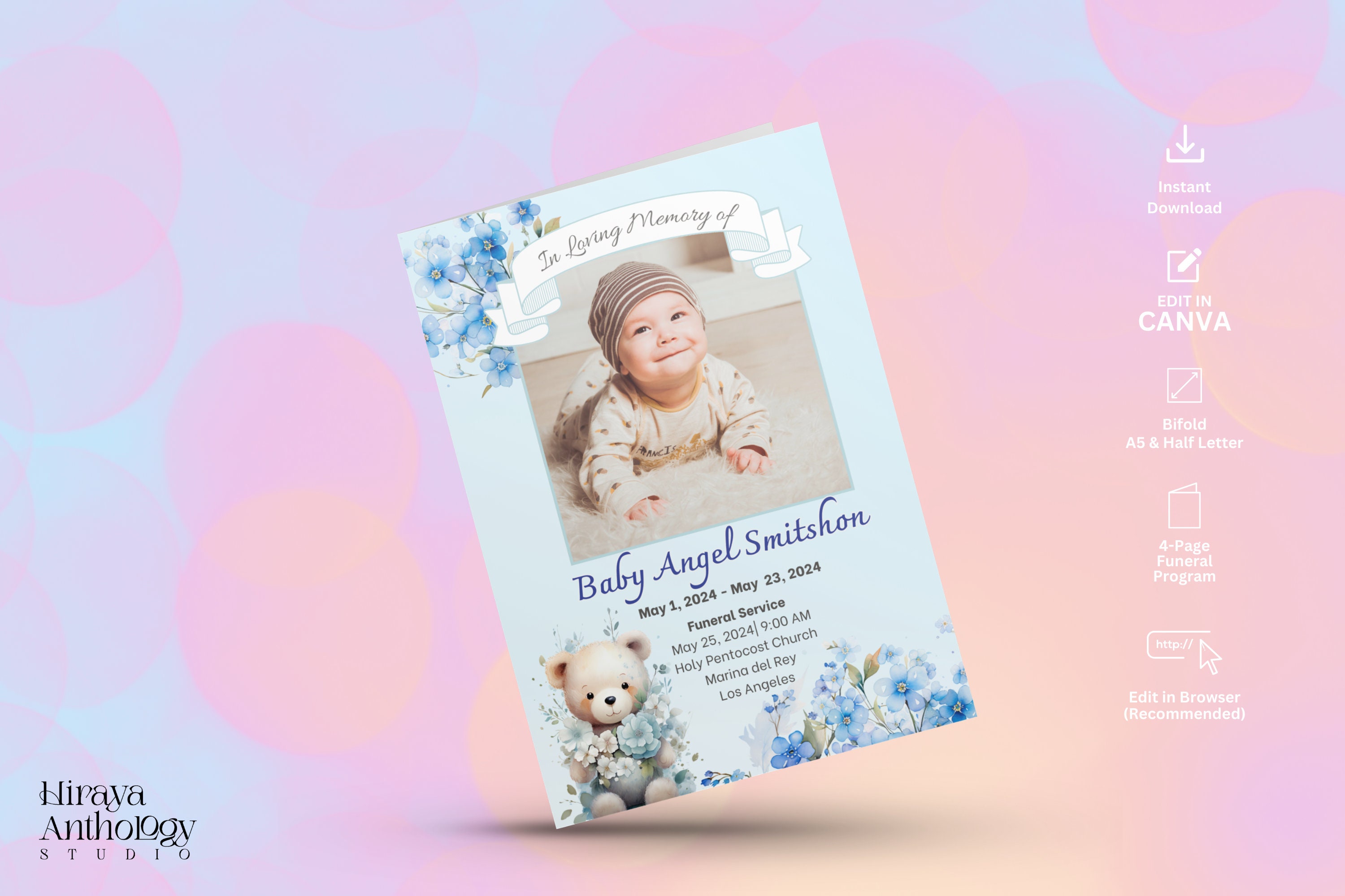 Baby Boy Funeral Program, Forget Not BLUE, Memorial Service, Children ...
