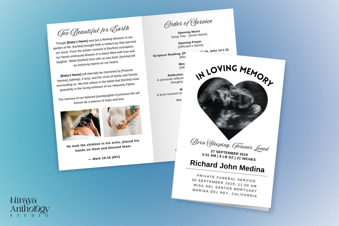 Still Born Baby Funeral Program, Memorial Service, Children Kid's ...