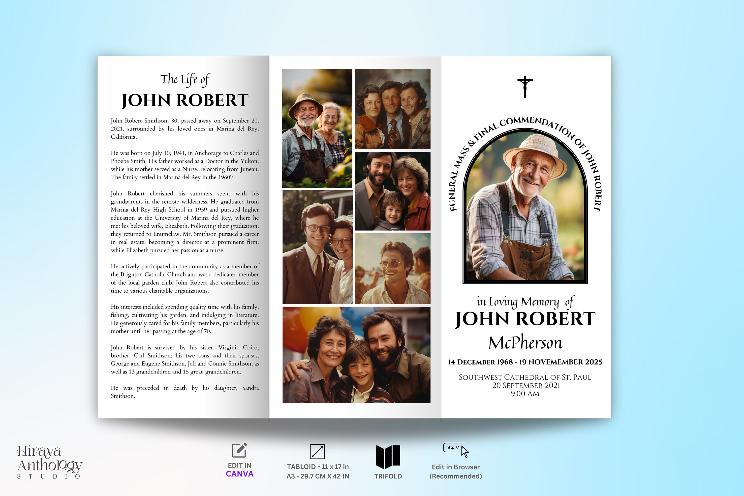 TRIFOLD 11 X 17 Inches Catholic Funeral Program Editable Template CANVA ...