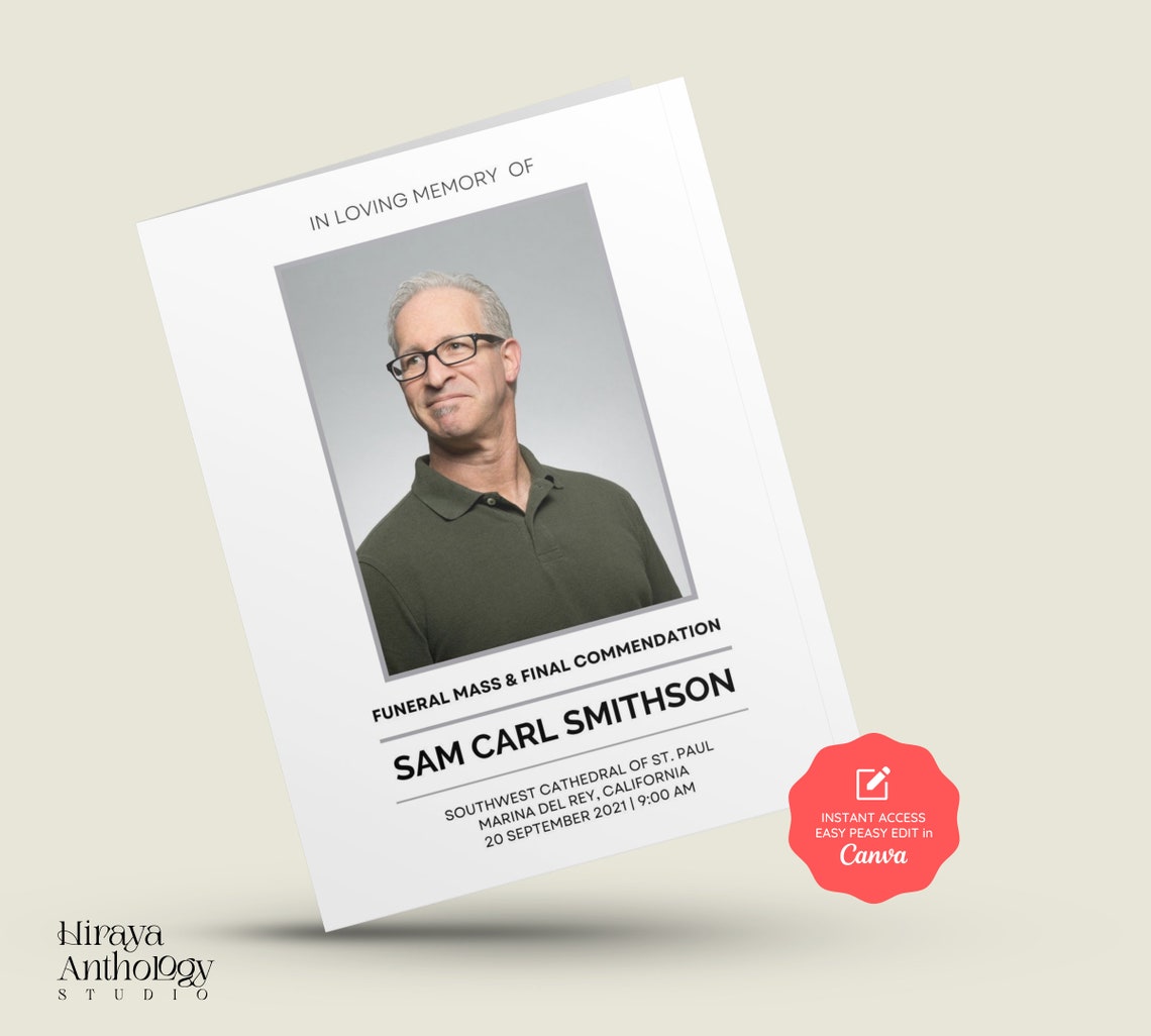 Minimalist CATHOLIC FUNERAL PROGRAM Order of Rites Funeral Mass Liturgy ...