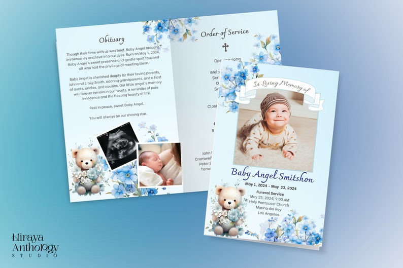 Baby Boy Funeral Program, Forget Not BLUE, Memorial Service, Children ...