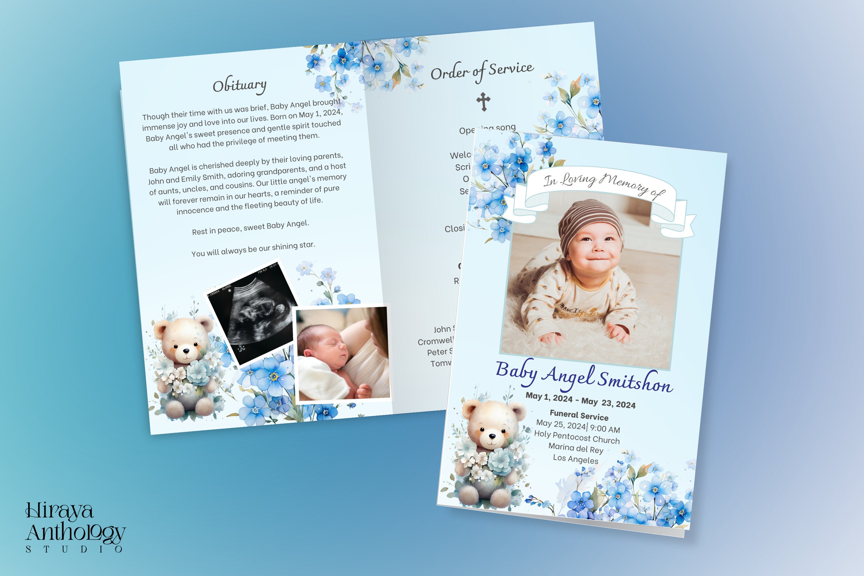 Baby Boy Funeral Program, Forget Not BLUE, Memorial Service, Children ...
