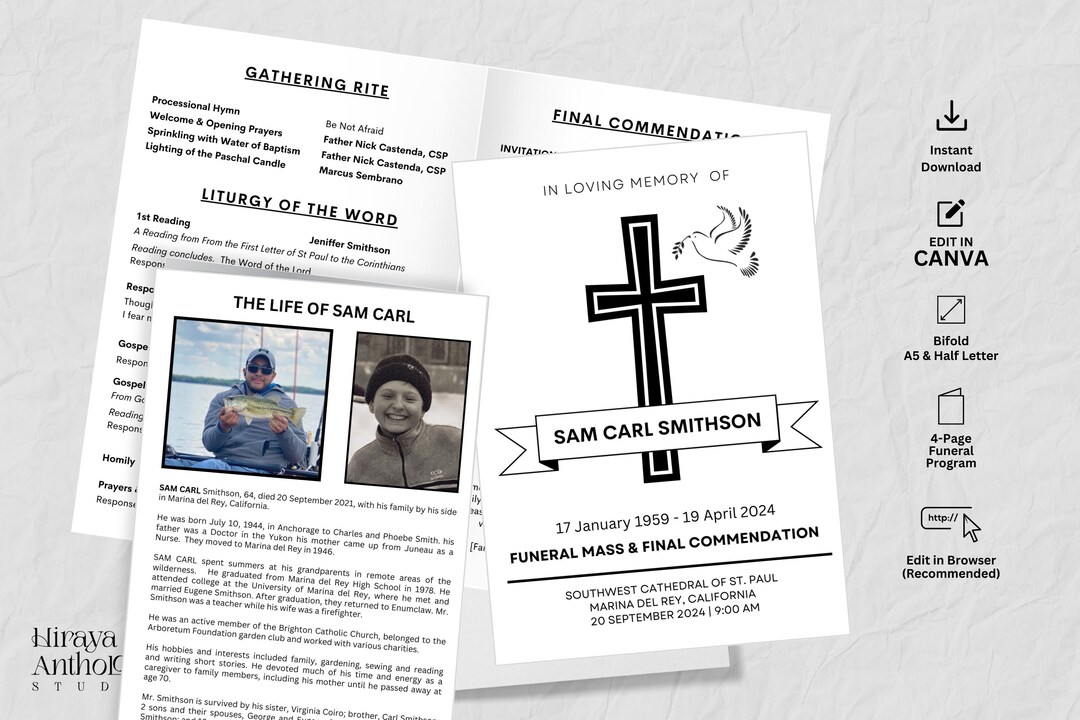 CATHOLIC FUNERAL PROGRAM Funeral Mass Liturgy Final Commendation and ...