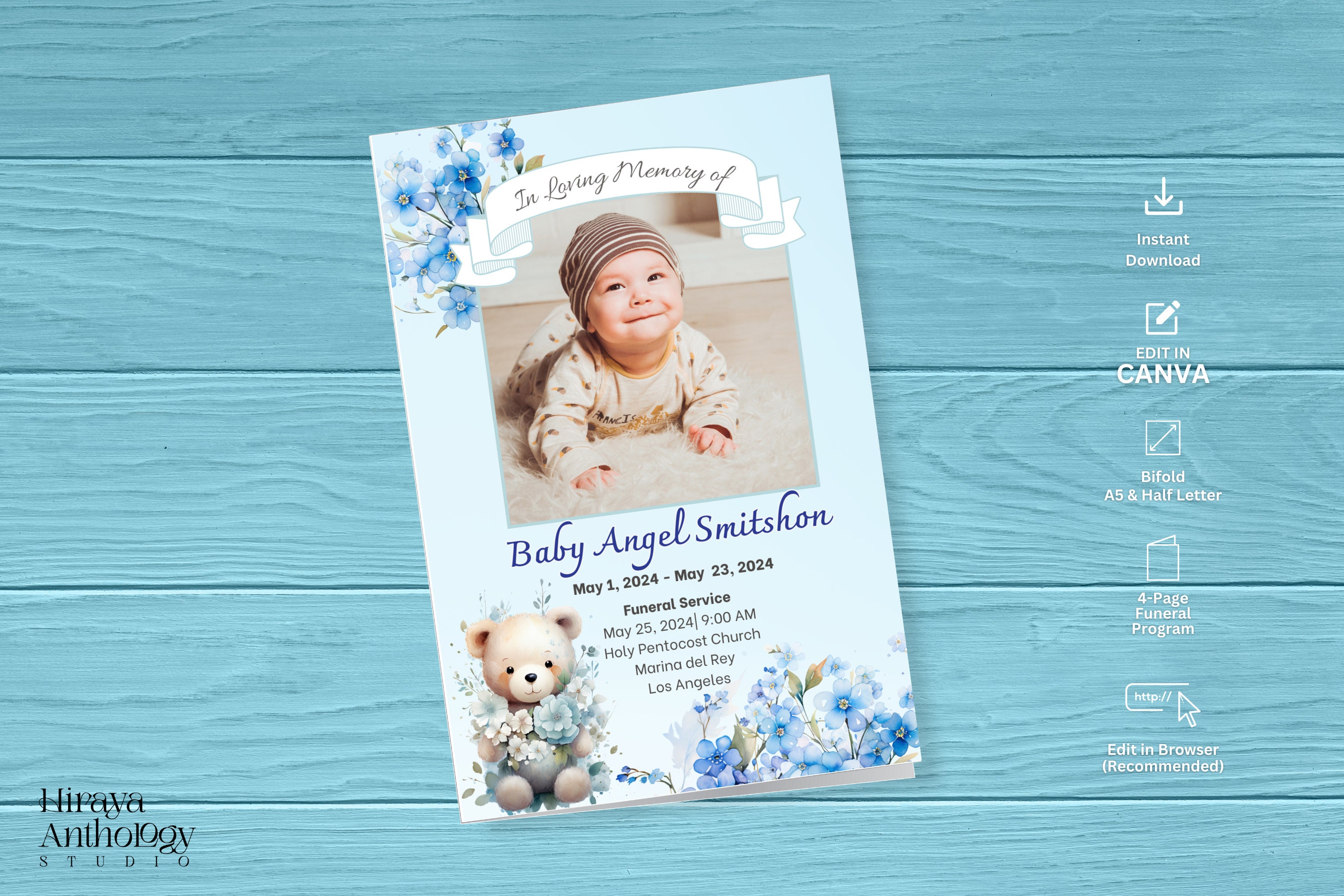 Baby Boy Funeral Program, Forget Not BLUE, Memorial Service, Children ...