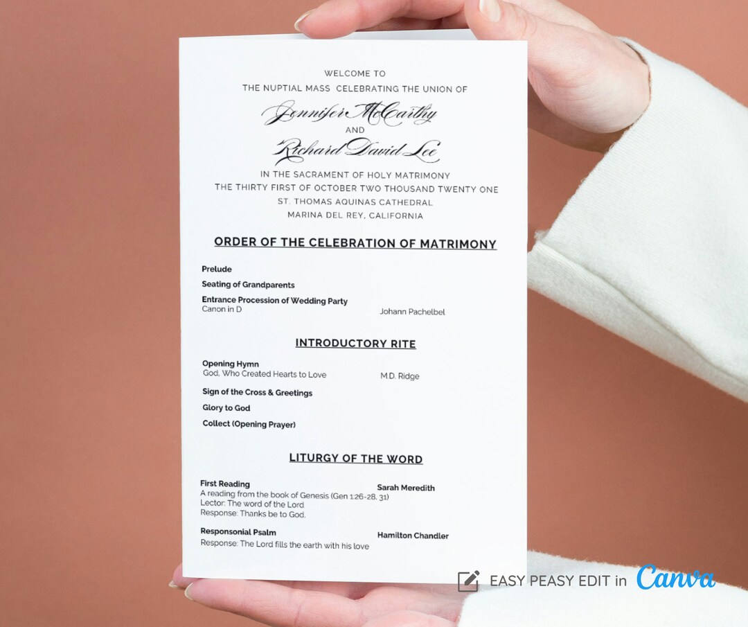 CATHOLIC Wedding Program Template SIMPLE Black & White Order of ...