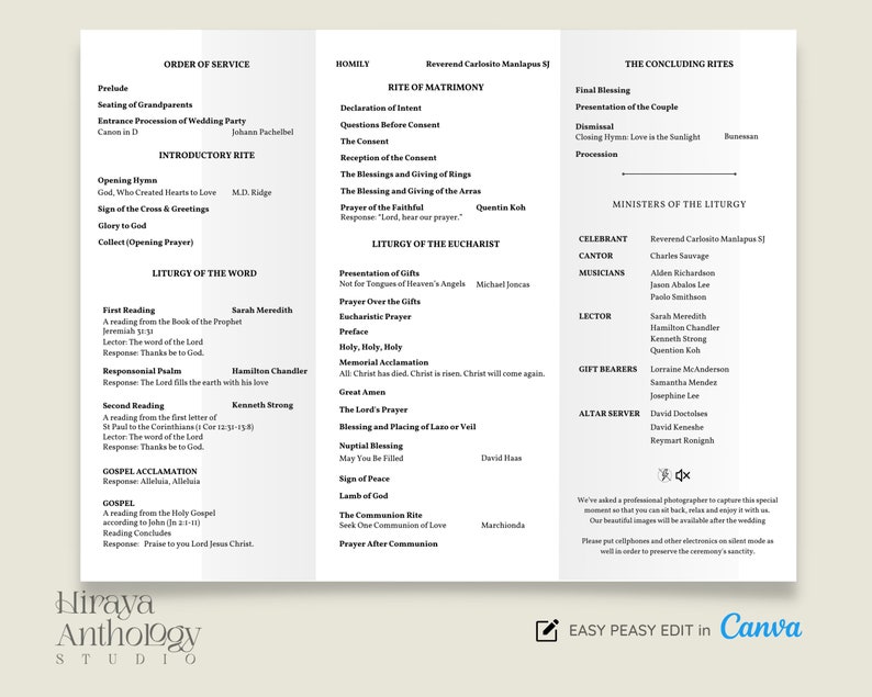 CATHOLIC Wedding Program With Mass - the Order of Celebrating Matrimony ...