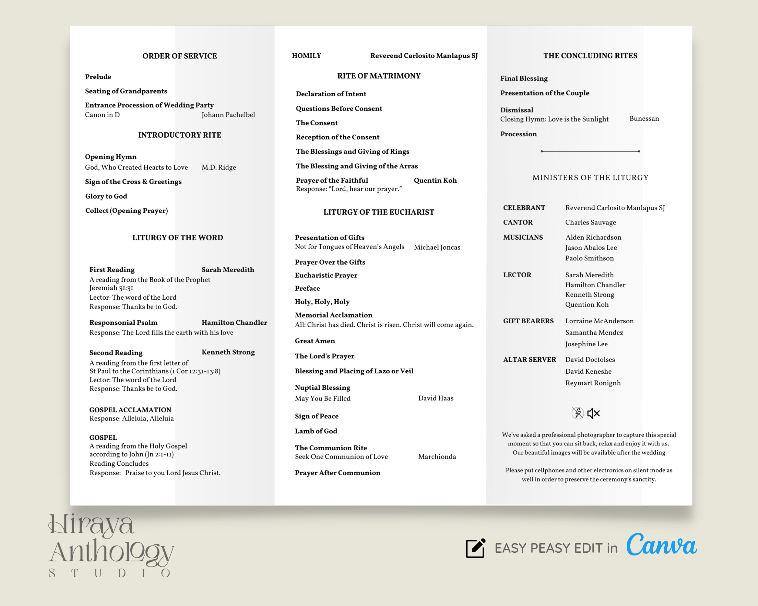 CATHOLIC Wedding Program With Mass - the Order of Celebrating Matrimony ...