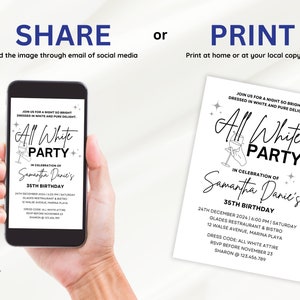 ALL WHITE PARTY Invitation, Elegant Stylish White Affair Birthday ...