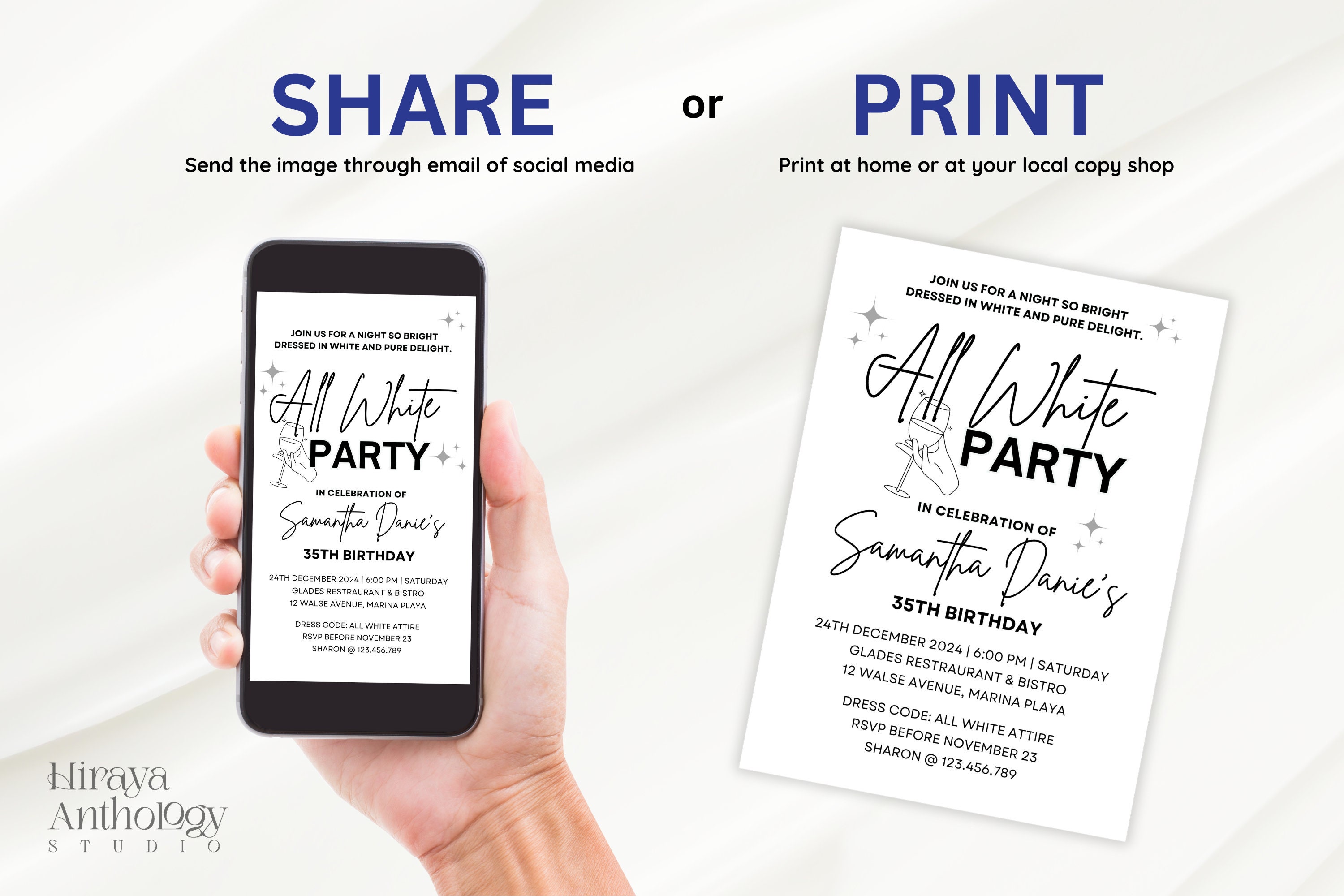 ALL WHITE PARTY Invitation, Elegant Stylish White Affair Birthday ...