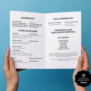 Catholic FUNERAL Program Mass Order of Rites Editable TEMPLATE ...