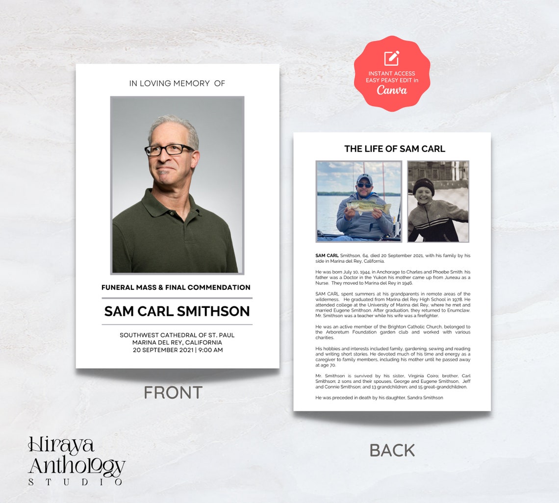 Minimalist CATHOLIC FUNERAL PROGRAM Order of Rites Funeral Mass Liturgy ...