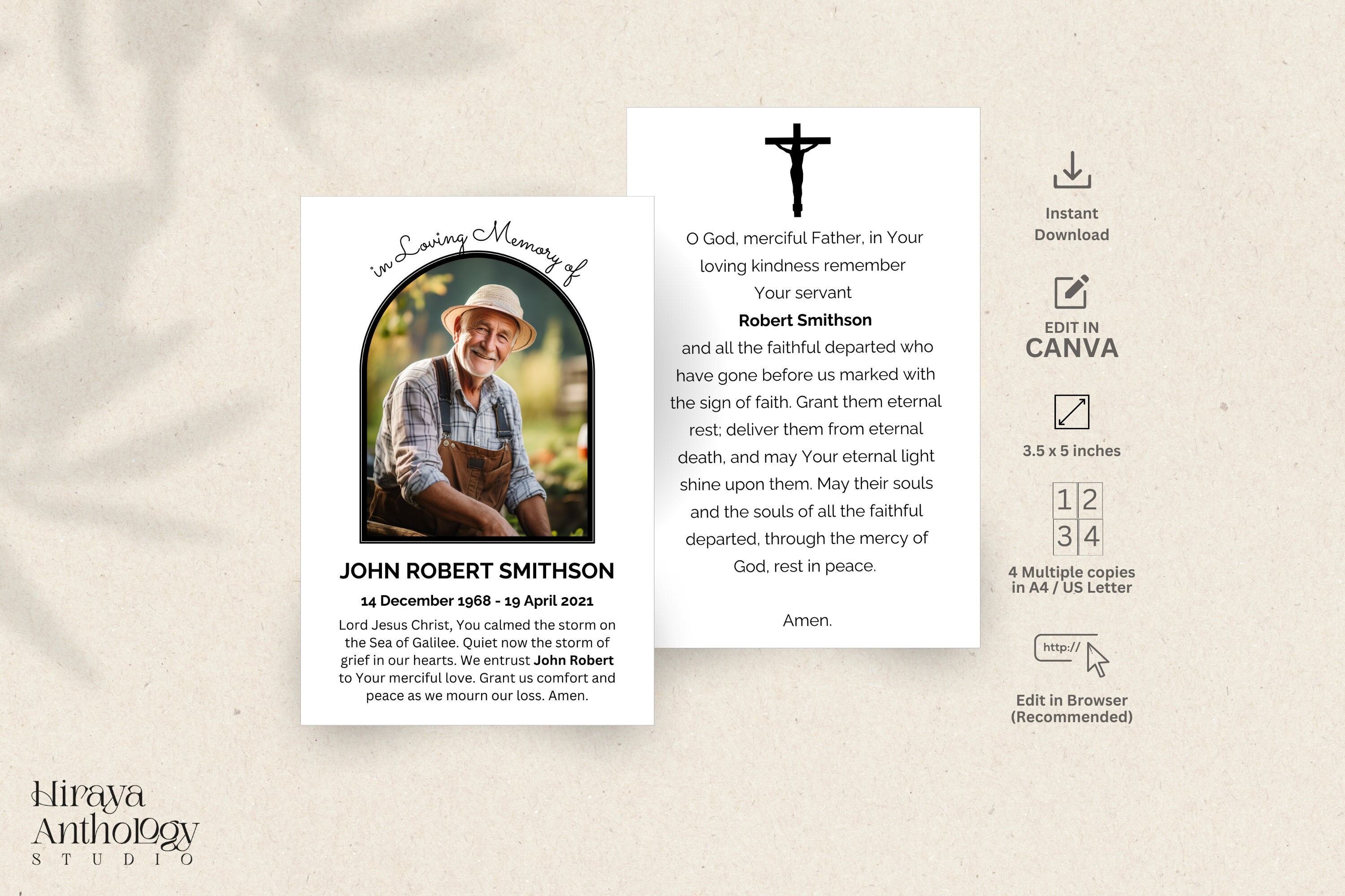 Editable Catholic Prayer Card Funeral Memorial, Printable Memorial Card ...