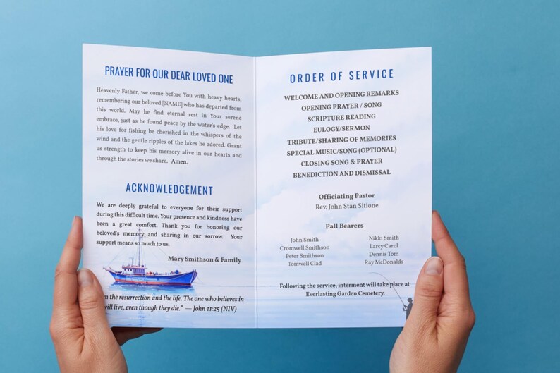 FISHERMAN Funeral Program Editable Template, Christian Memorial ...