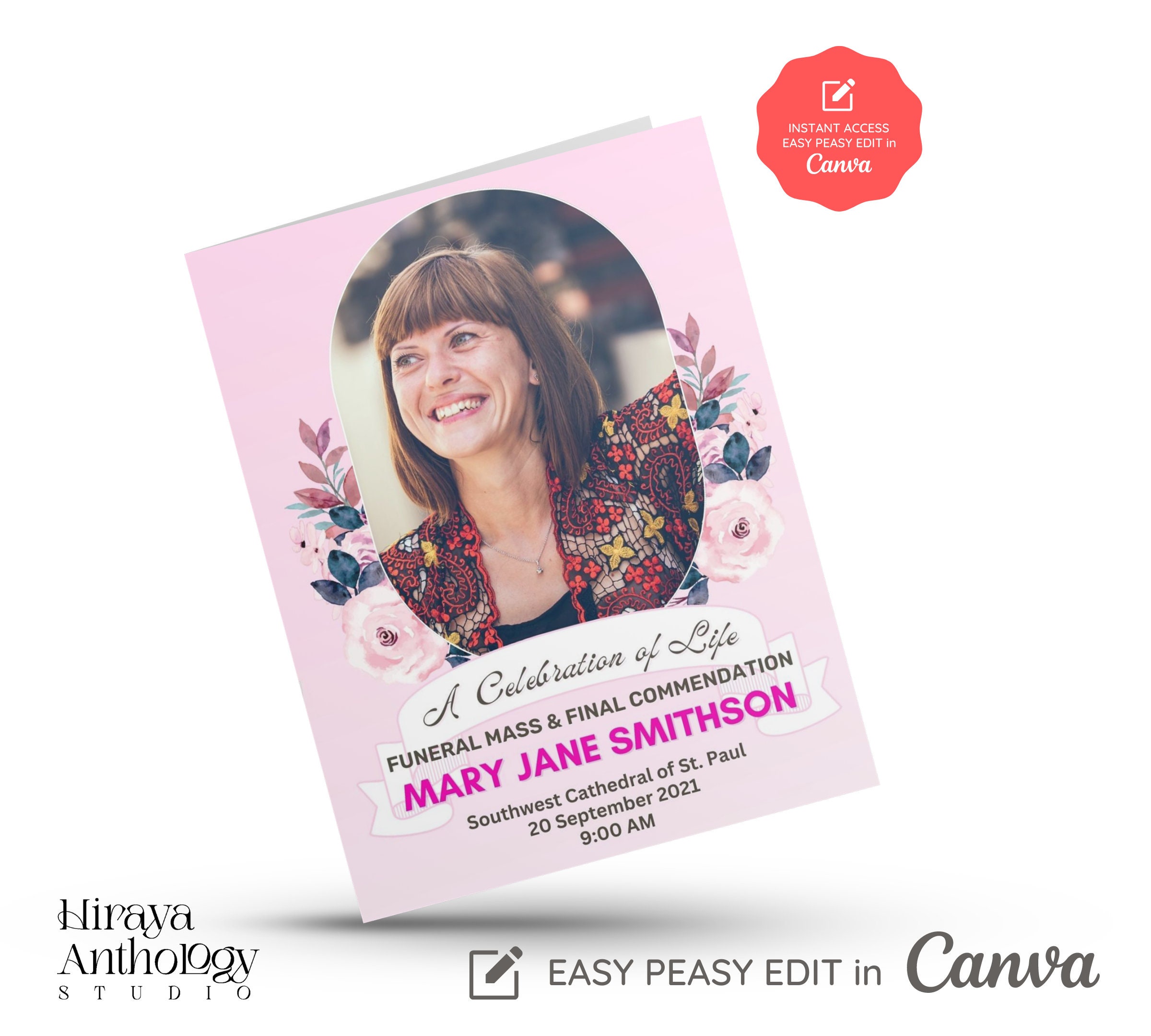 Pink Catholic FUNERAL Mass Program, Funeral Liturgy, Final Commendation ...