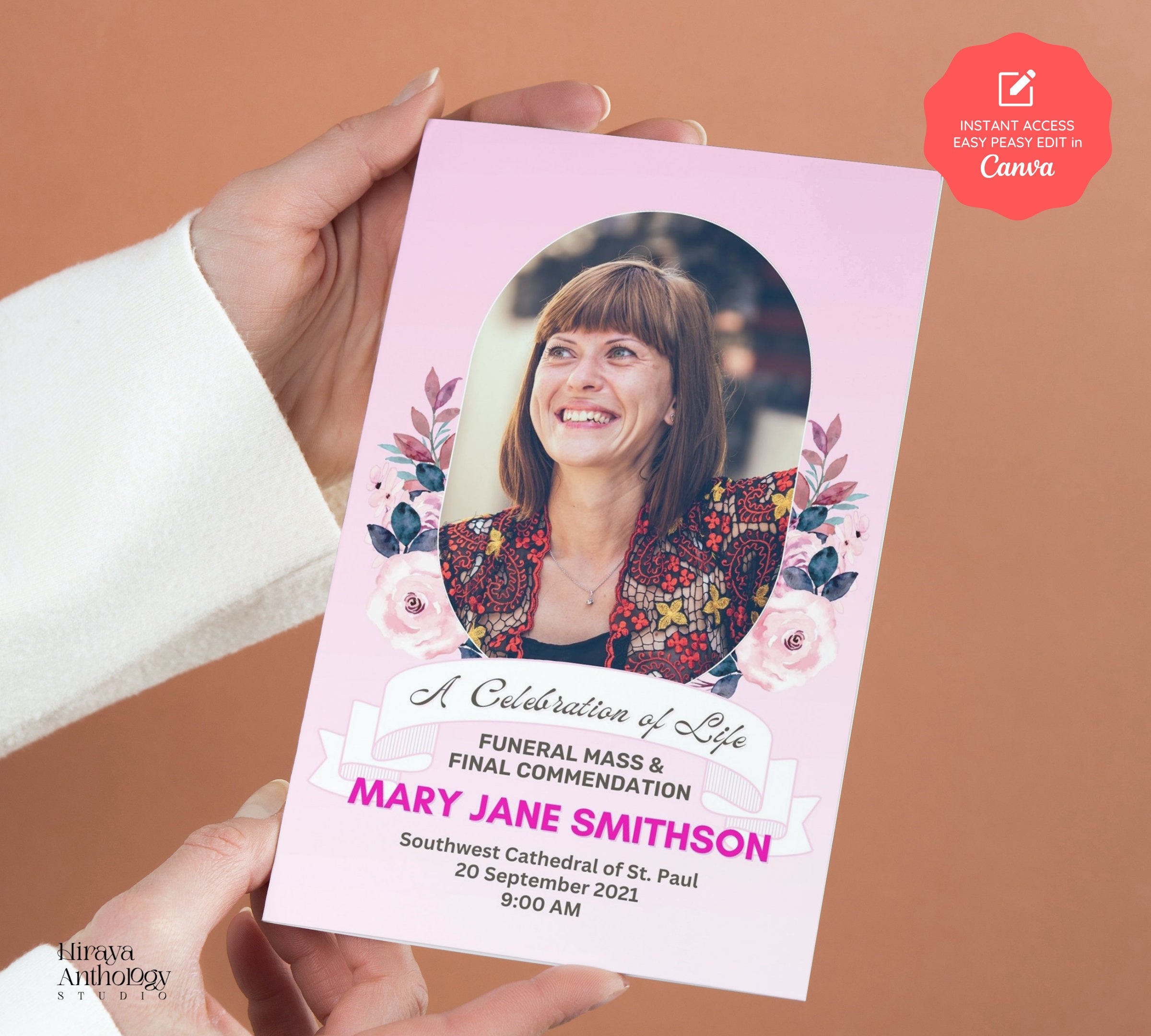 Pink Catholic FUNERAL Mass Program, Funeral Liturgy, Final Commendation ...