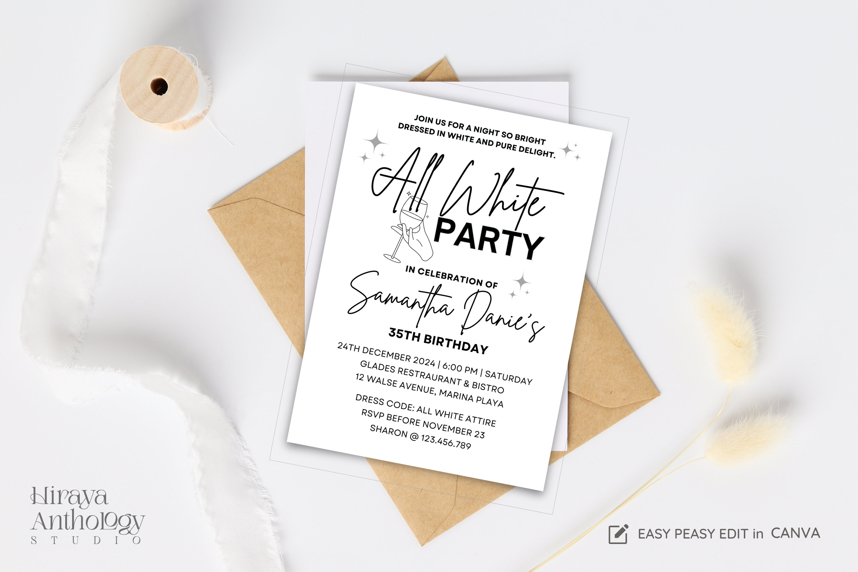 ALL WHITE PARTY Invitation, Elegant Stylish White Affair Birthday ...
