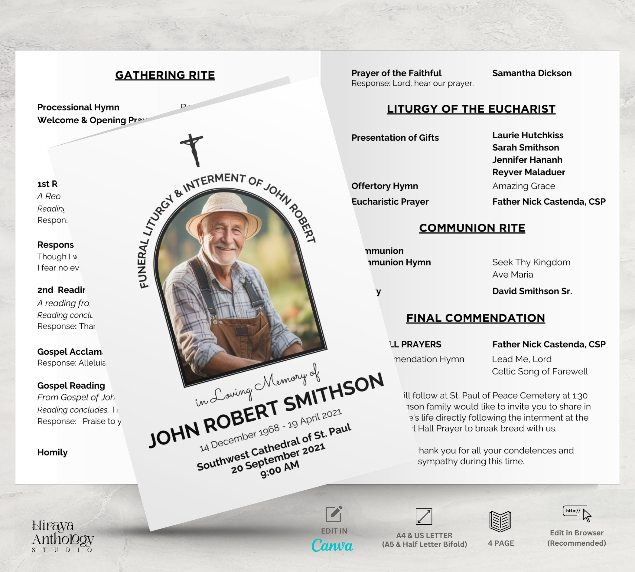 Catholic Funeral Program Mass Order Of Rites Editable Template