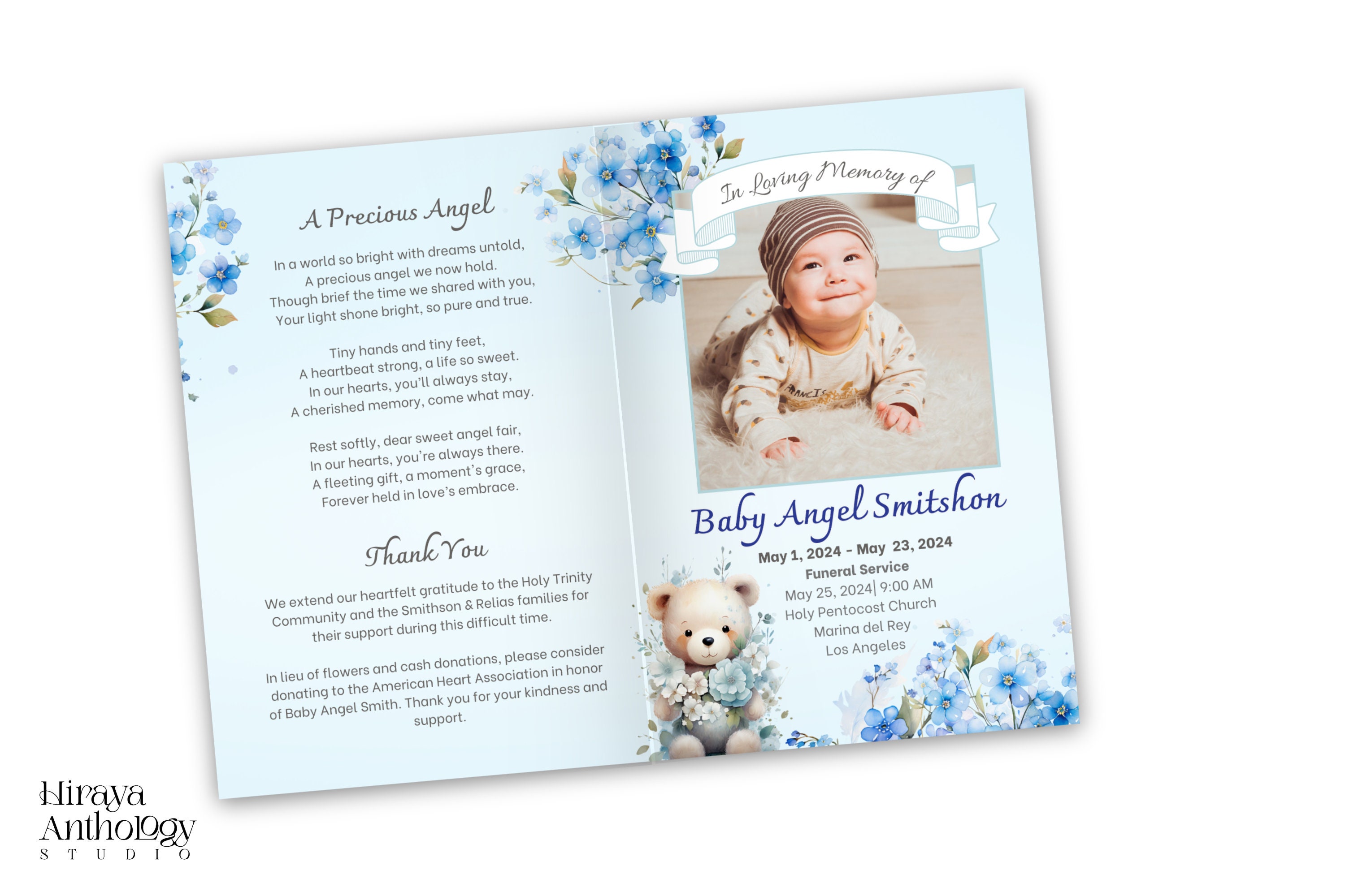 Baby Boy Funeral Program, Forget Not BLUE, Memorial Service, Children ...
